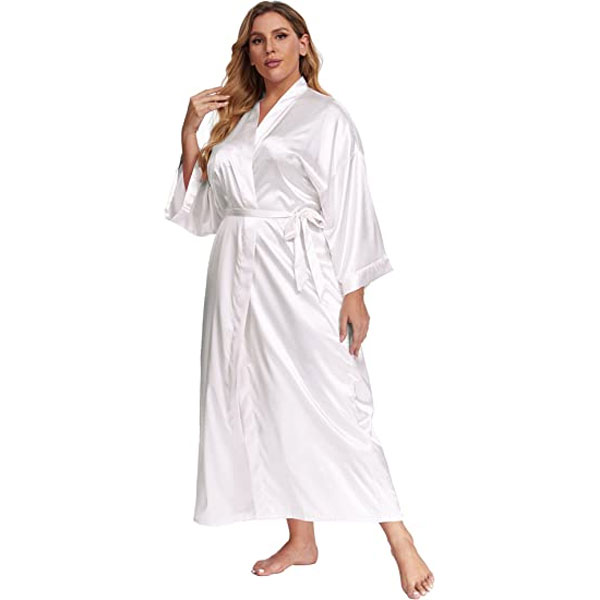 Women's Plus Size Long Satin Robes Plus Size Long Silk Robes Kimonos ...