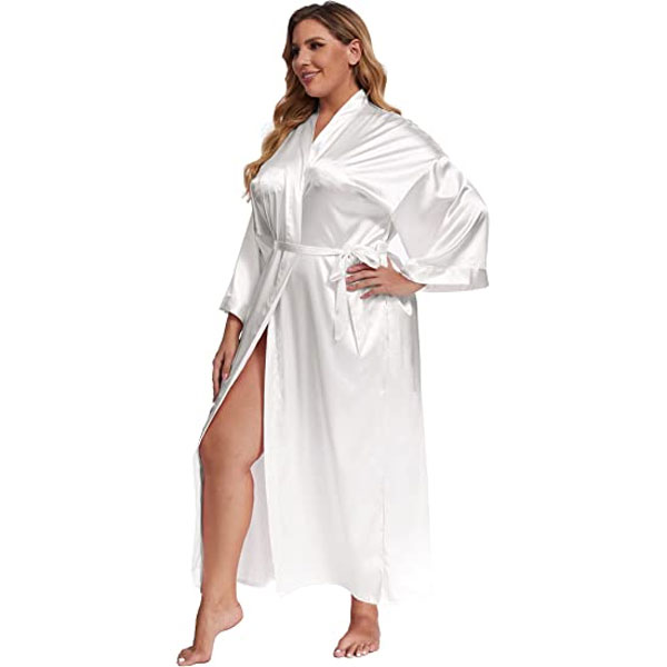 Women's Plus Size Long Satin Robes Plus Size Long Silk Robes Kimonos ...