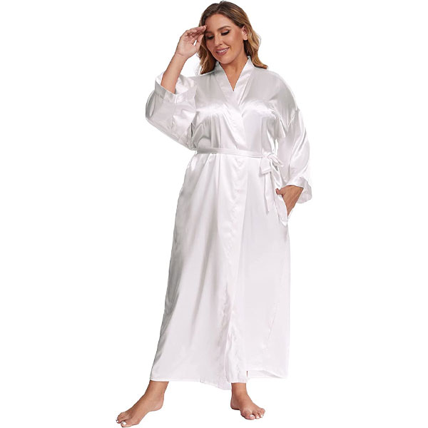 Women's Plus Size Long Satin Robes Plus Size Long Silk Robes Kimonos ...
